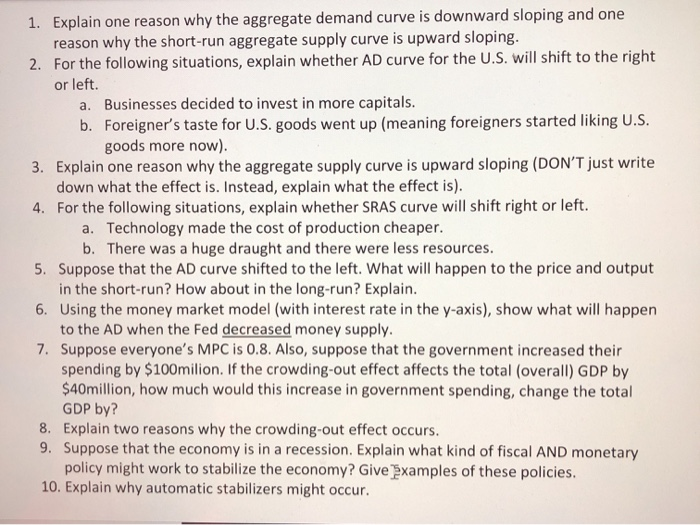 Solved Explain one reason why the aggregate demand curve is | Chegg.com