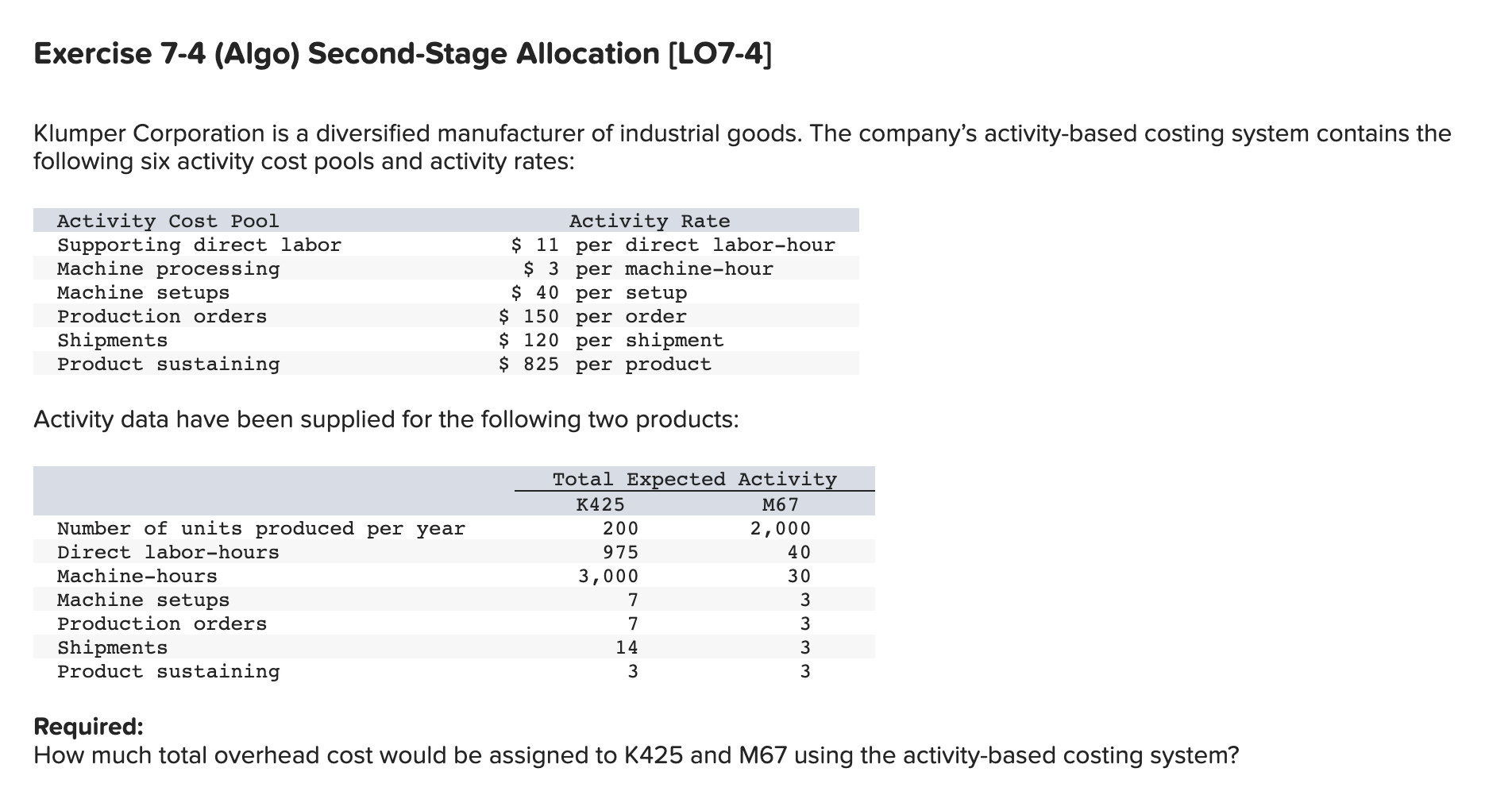 Solved Exercise 7-4 (Algo) Second-Stage Allocation [LO7-4] | Chegg.com