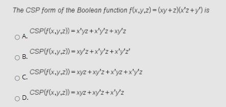 Solved The CSP form of the Boolean function | Chegg.com
