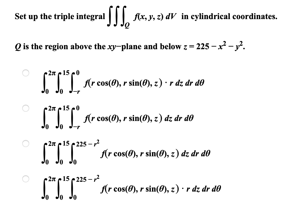 Solved Set up the triple integral ∭Qf(x,y,z)dV in | Chegg.com