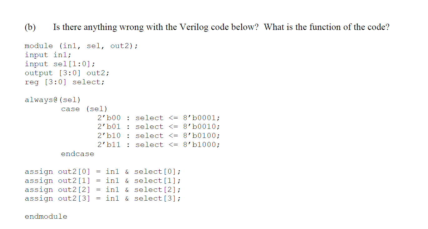 Solved (b) Is there anything wrong with the Verilog code | Chegg.com