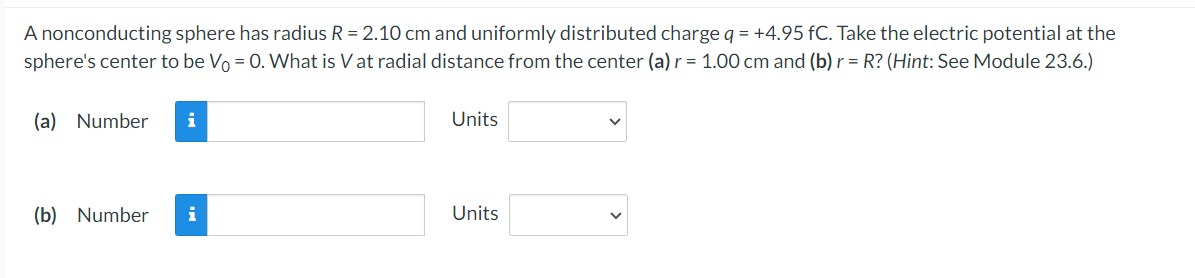 Solved A nonconducting sphere has radius R=2.10 cm and | Chegg.com