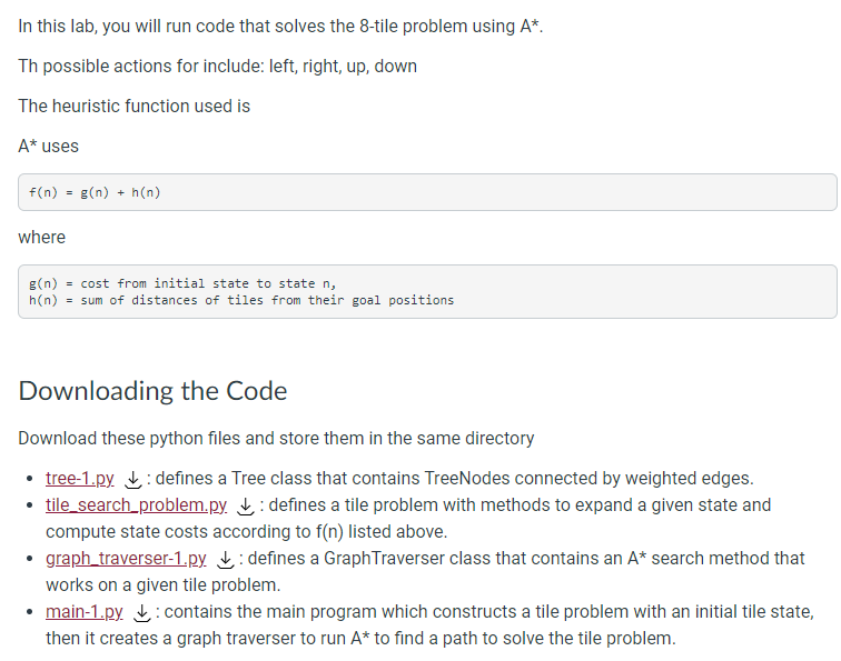 Solved In this lab, you will run code that solves the 8-tile | Chegg.com
