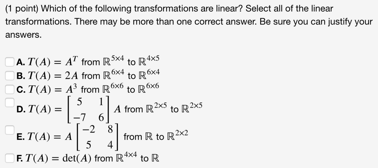 Solved (1 point) Which of the following transformations are | Chegg.com