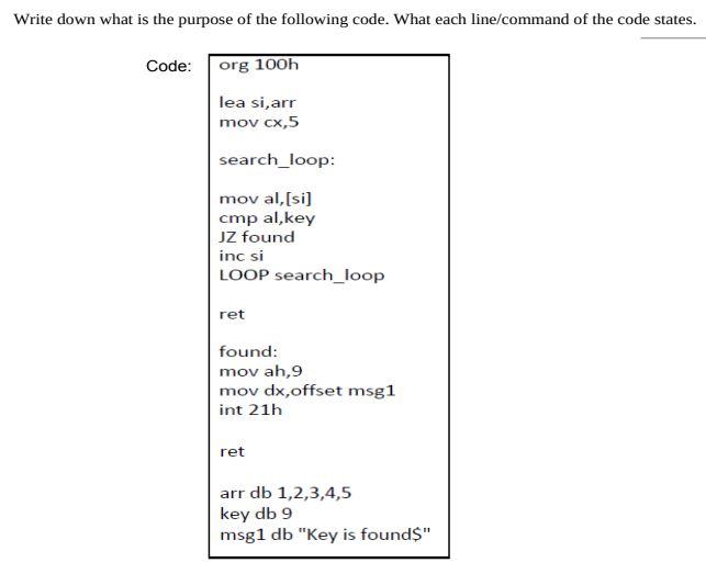 Solved Write down what is the purpose of the following code. | Chegg.com