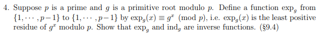 Solved 4. Suppose p is a prime and g is a primitive root | Chegg.com
