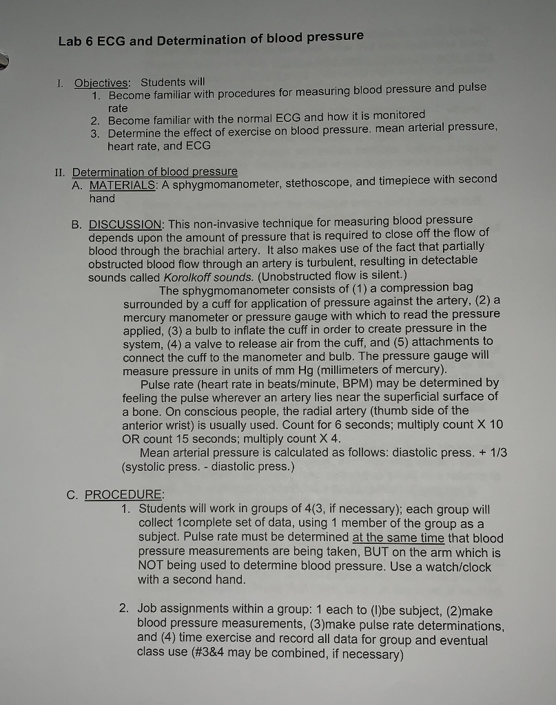 Solved Lab 6 ECG and Determination of blood pressure I. | Chegg.com