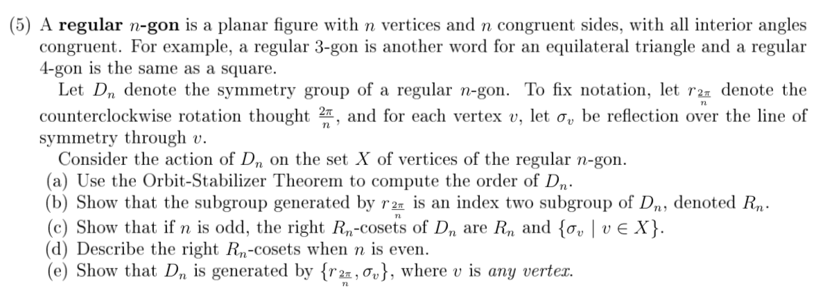 A regular n-gon is a planar figure with n vertices | Chegg.com