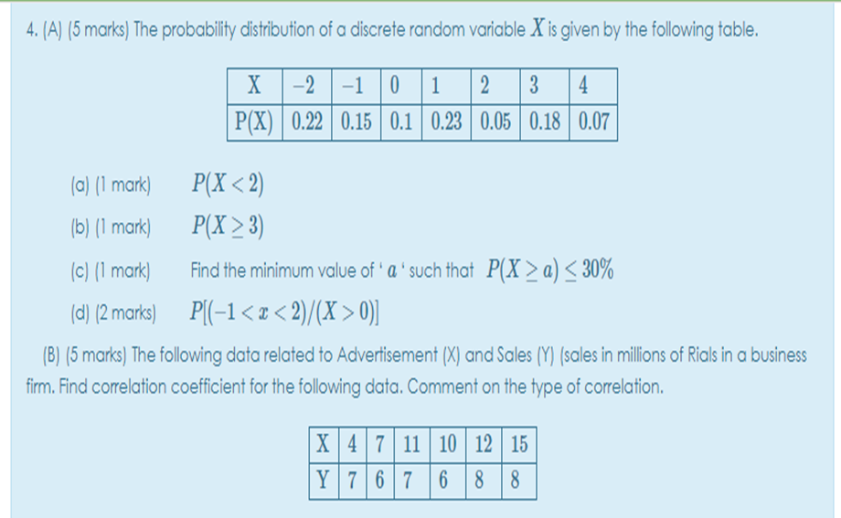 Solved 4. (A) (5 marks) The probability distribution of a | Chegg.com