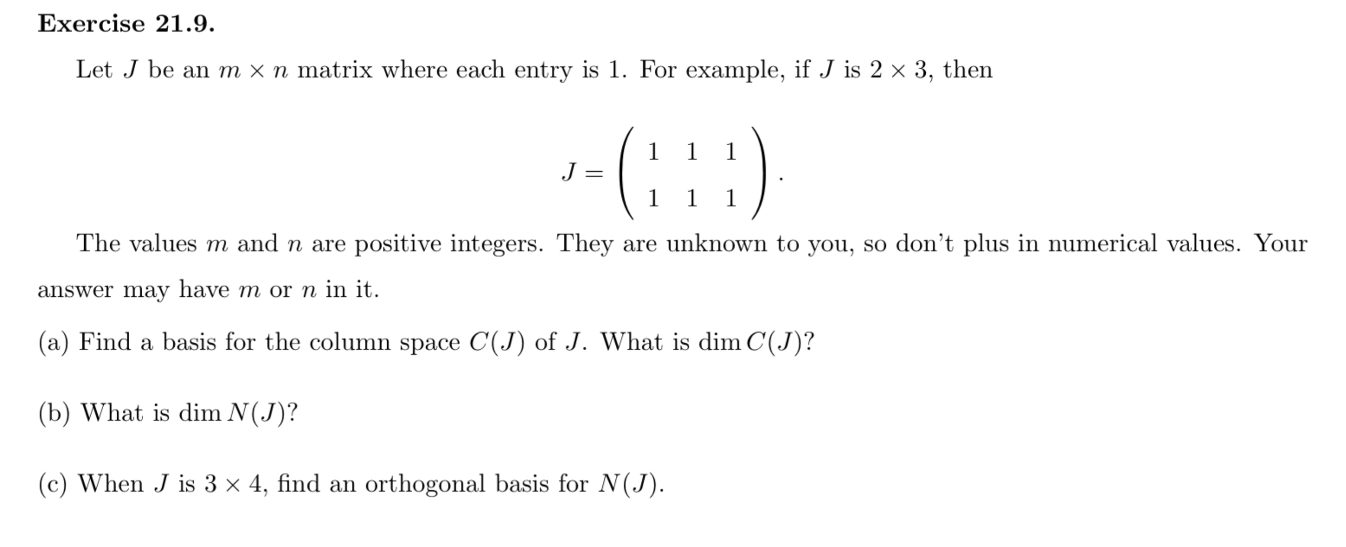 Solved Exercise 21.9.Let J ﻿be an m×n ﻿matrix where each | Chegg.com