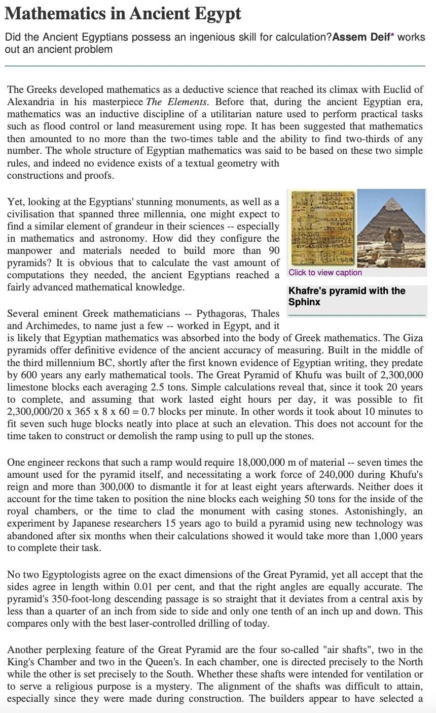 Ancient Egyptian Mathematics