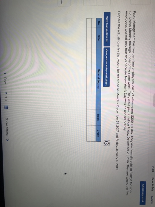 Solved Help Save &Exit Submit Check my work Pablo Management | Chegg.com