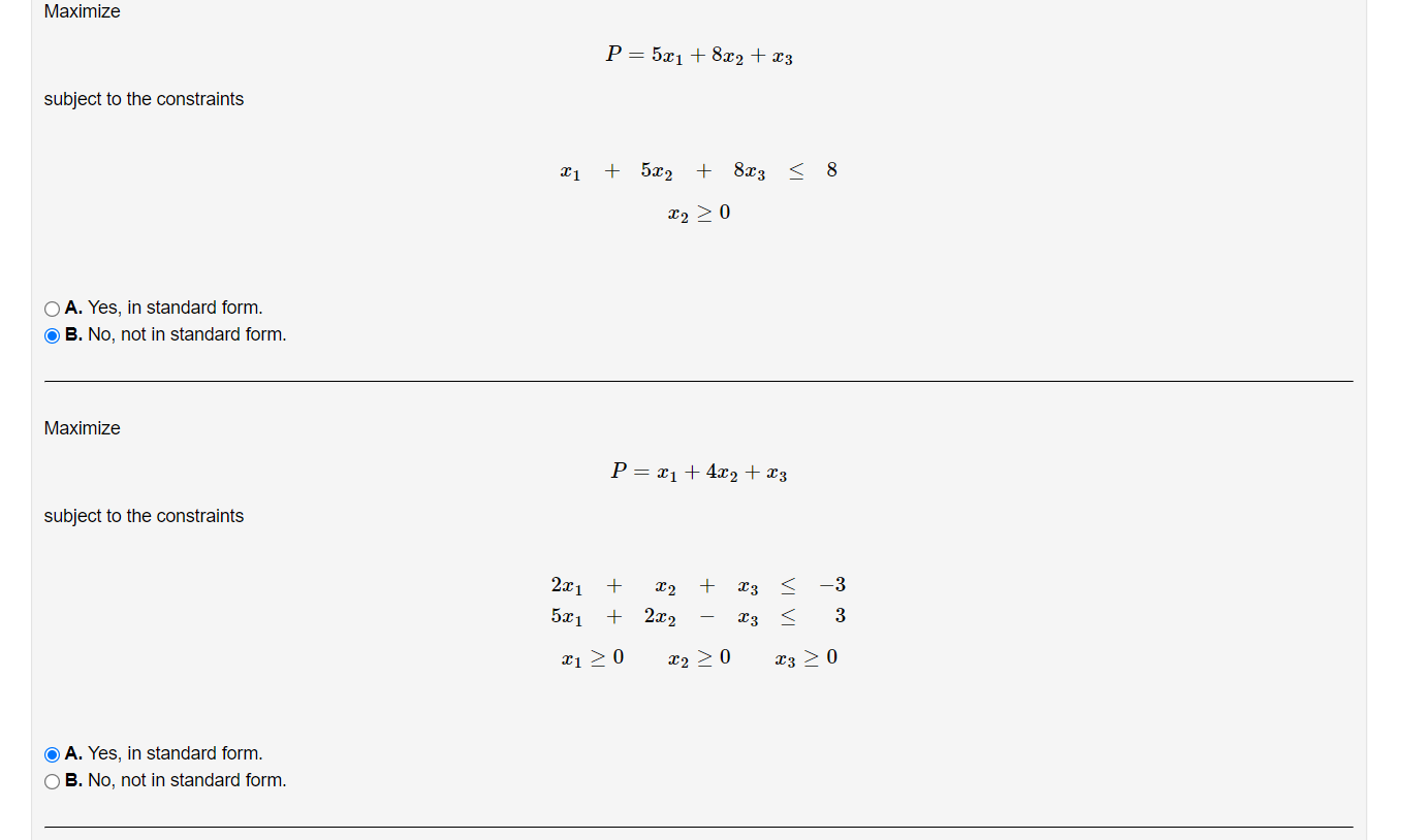 Solved P=5x1+8x2+x3 subject to the constraints | Chegg.com