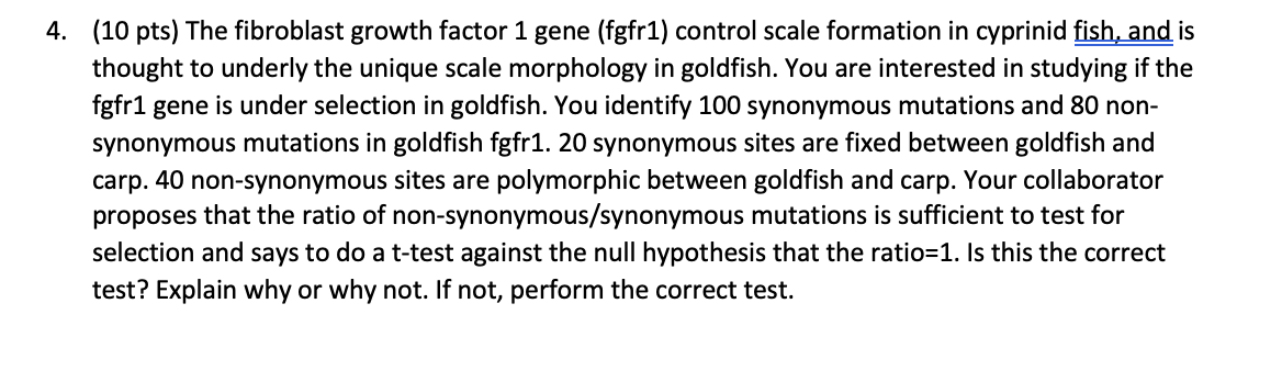 Solved (10 pts) The fibroblast growth factor 1 gene (fgfr1) | Chegg.com