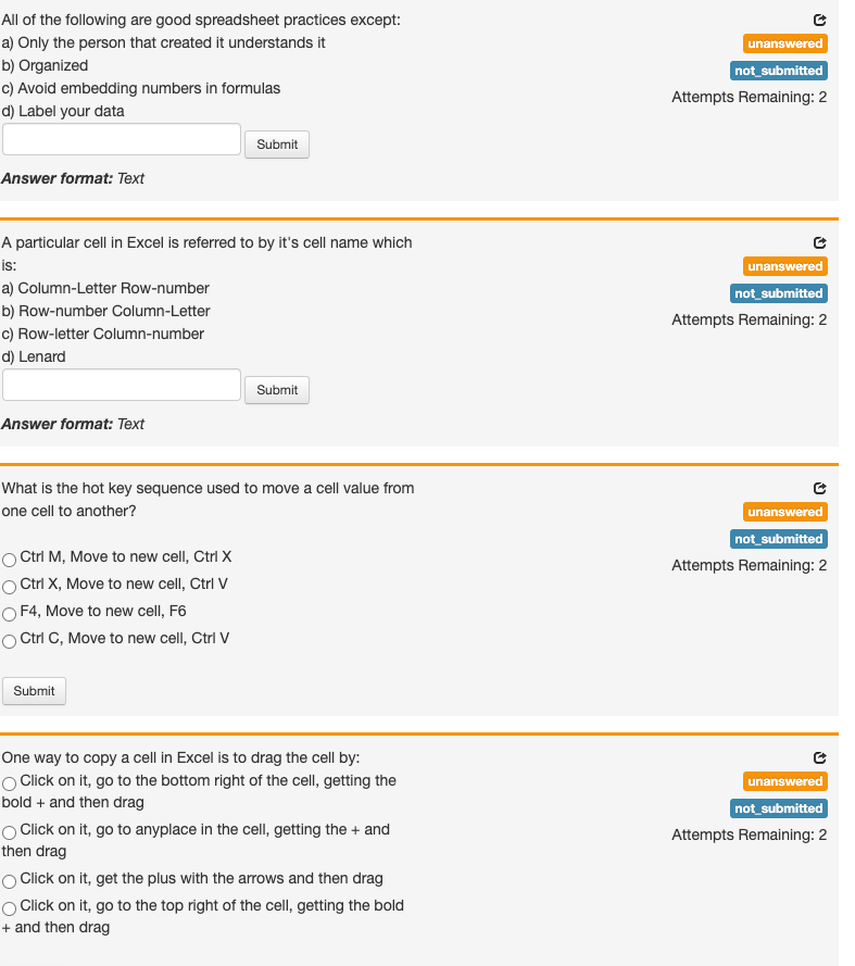 Solved All of the following are good spreadsheet practices | Chegg.com