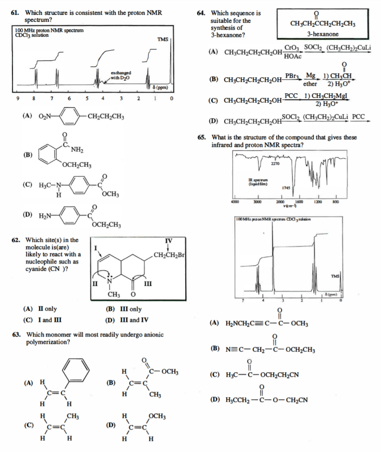 Solved 61. Which structure is consistent with the proton NMR | Chegg.com