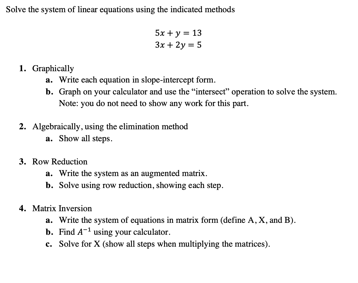 Solved Solve the system of linear equations using the | Chegg.com
