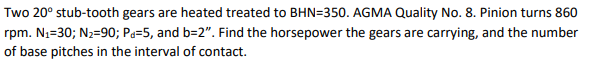 Solved Two 20∘ stub-tooth gears are heated treated to | Chegg.com