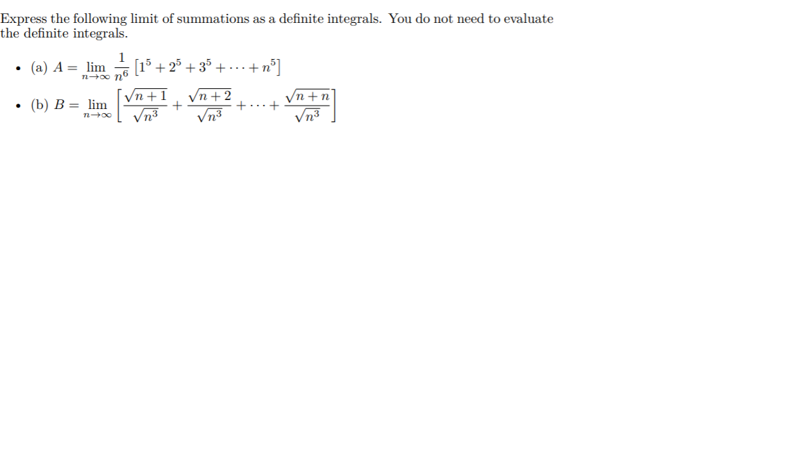 Solved Express The Following Limit Of Summations As A 