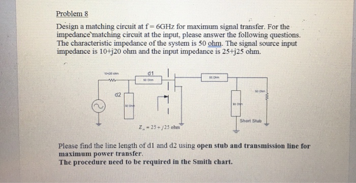 Solved Problem 8 Design a matching circuit at f= 6GHz for | Chegg.com