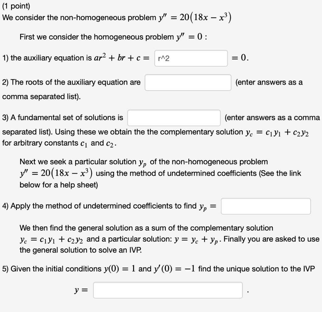 Solved (1 point) We consider the non-homogeneous problem y" | Chegg.com