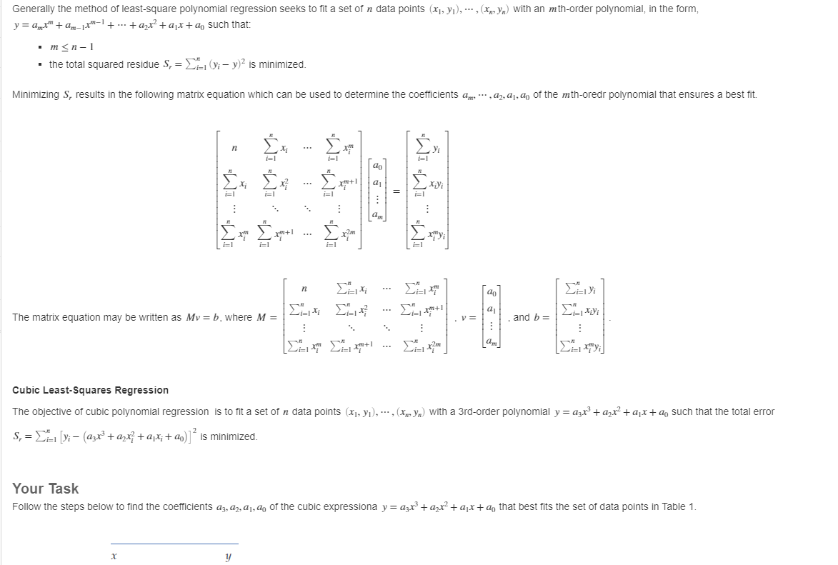Generally the method of least-square polynomial | Chegg.com
