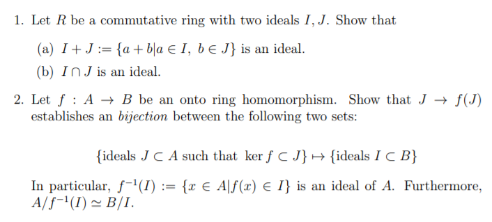 Solved 1. Let R be a commutative ring with two ideals I, J. | Chegg.com
