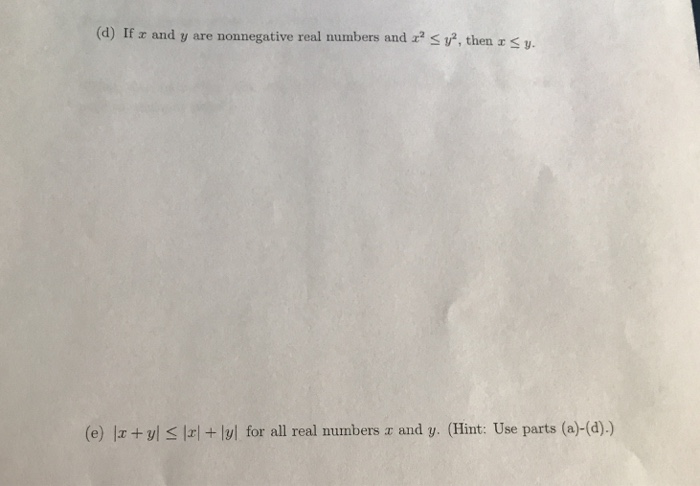 Solved (d) If x and y are nonnegative real numbers andェ2-U2, | Chegg.com
