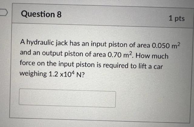 Solved A hydraulic jack has an input piston of area 0.050 m2 | Chegg.com