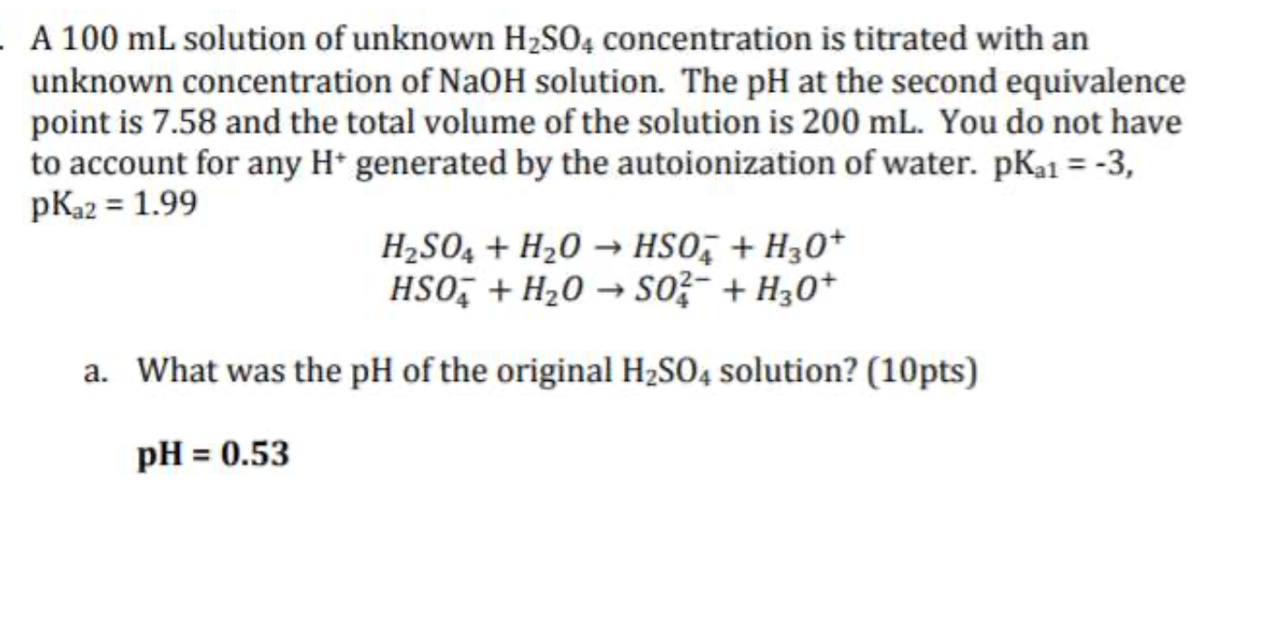 Solved A 100 mL solution of unknown H2SO4 concentration is | Chegg.com