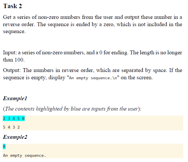 Solved Task 2 Get a series of non-zero numbers from the user | Chegg.com