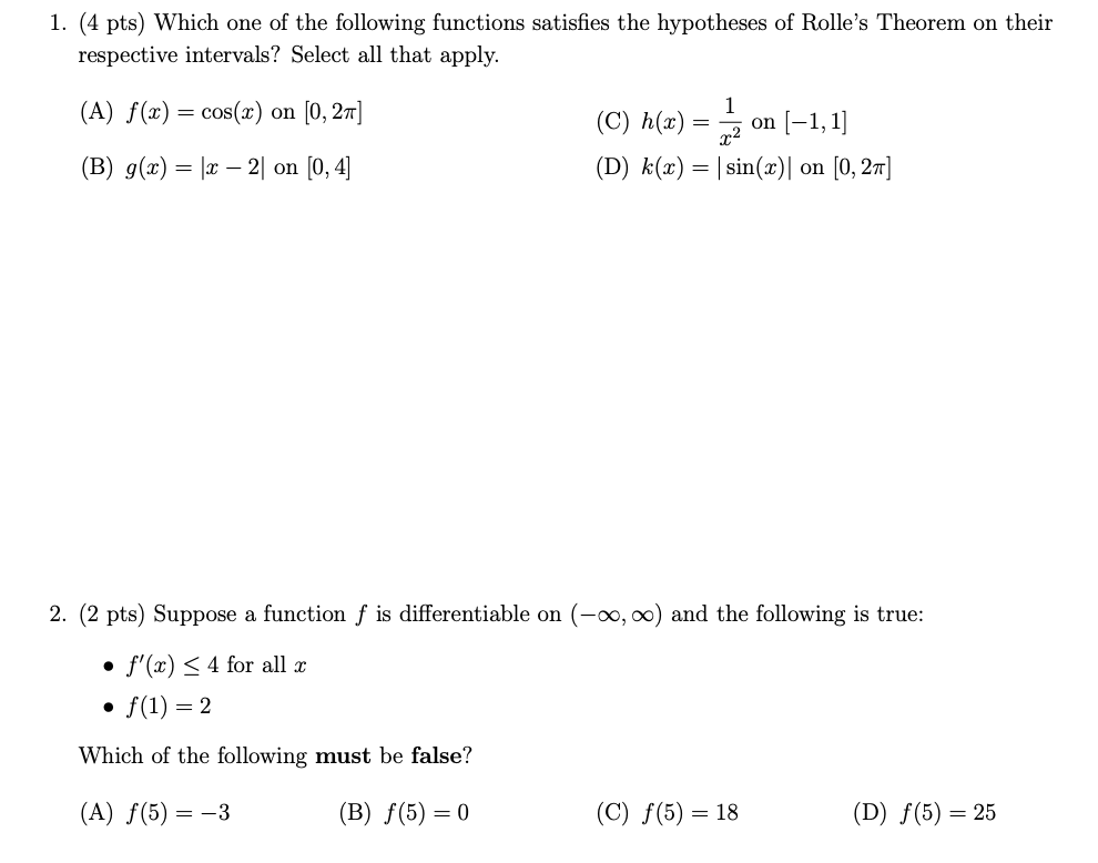 Solved 1. (4 pts) Which one of the following functions | Chegg.com