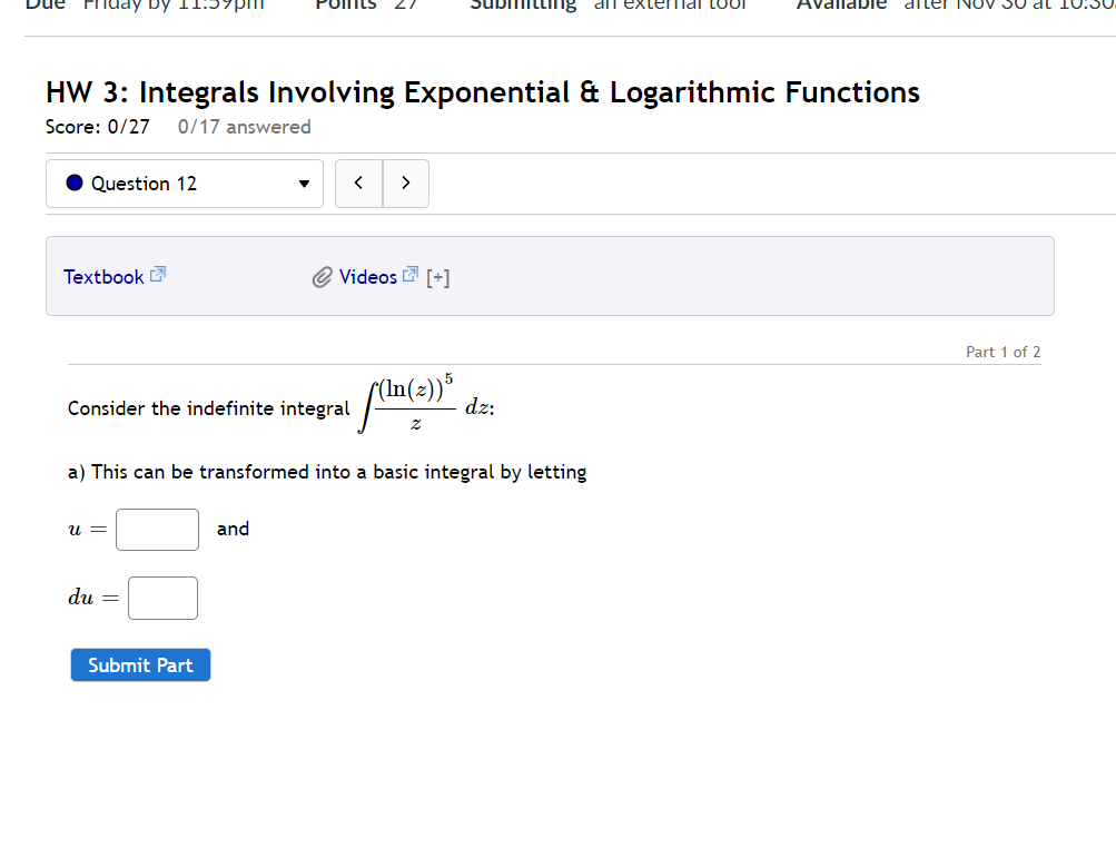 Solved HW 3: Integrals Involving Exponential \& Logarithmic | Chegg.com
