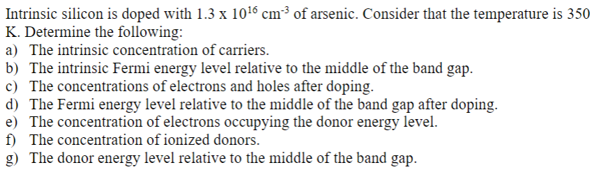 Solved Intrinsic silicon is doped with 1.3×1016 cm−3 of | Chegg.com