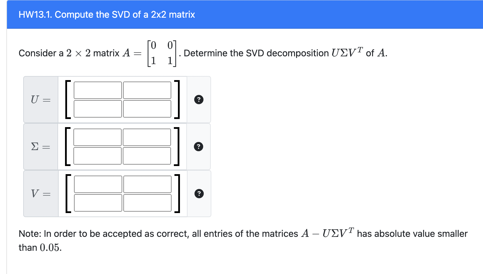 Solved HW13.1. ﻿Compute the SVD of a 2×2 ﻿matrixConsider a | Chegg.com