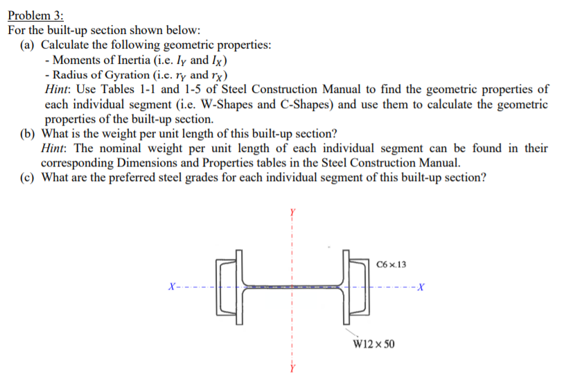 Solved Problem 3: For the built-up section shown below: (a) | Chegg.com