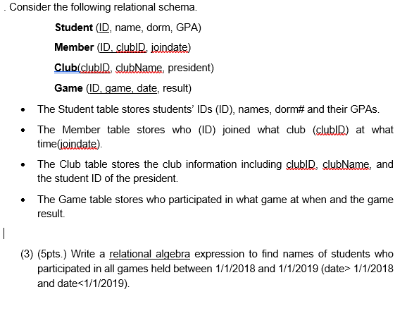 Solved Consider the following relational schema. Student | Chegg.com