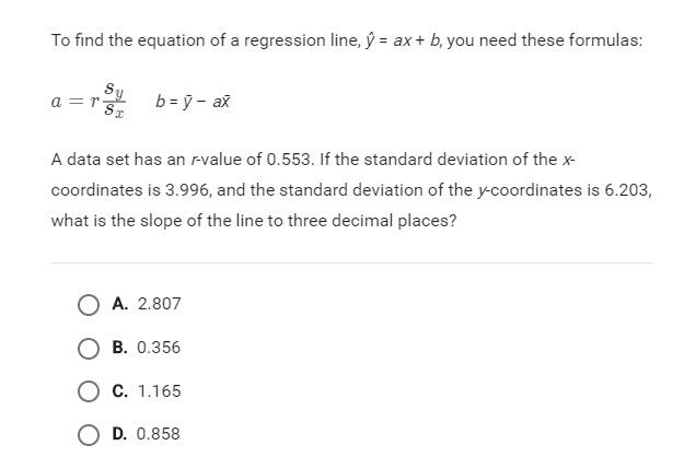 Solved To find the equation of a regression line, ý = ax + | Chegg.com