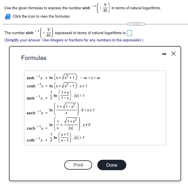 Solved Use the given formulas to express the number sinh | Chegg.com