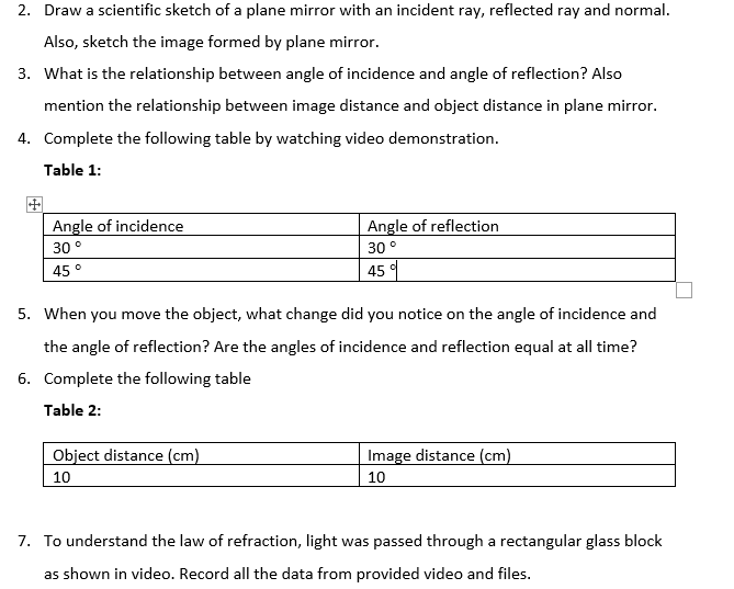 2. Draw a scientific sketch of a plane mirror with an | Chegg.com