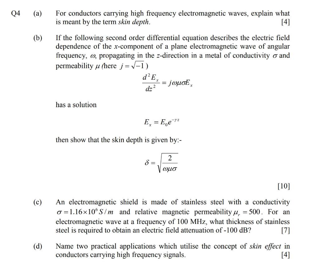 Q4 (a) (b) For conductors carrying high frequency | Chegg.com