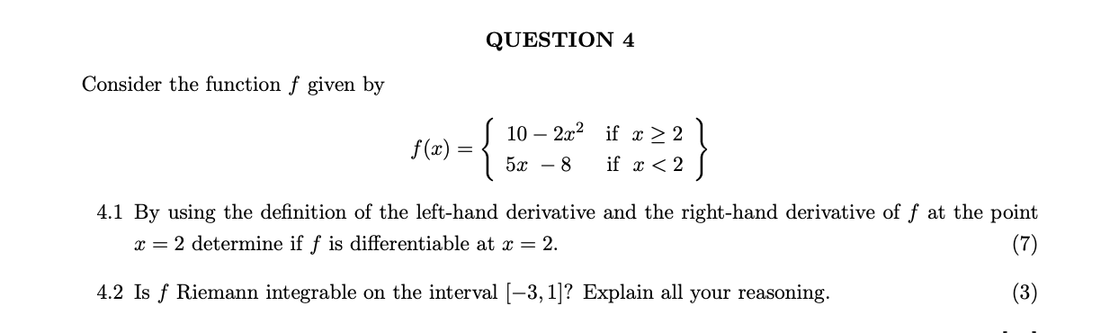 Solved Question 4 Consider The Function F Given By 