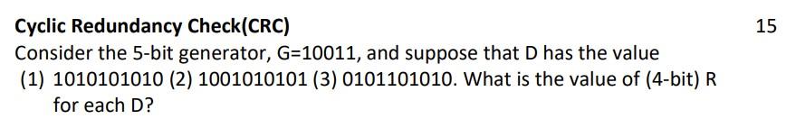 Solved Cyclic Redundancy Check(CRC) Consider the 5-bit | Chegg.com