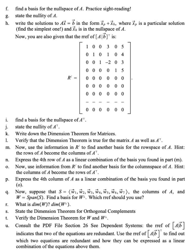 Solved The Fundamental Matrix Spaces: Consider the augmented | Chegg.com