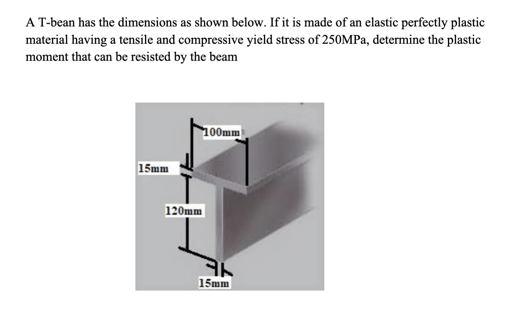 Solved A T-bean has the dimensions as shown below. If it is | Chegg.com