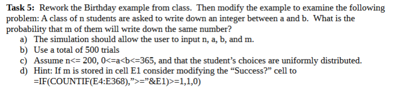 Task 5: Rework the Birthday example from class. Then | Chegg.com