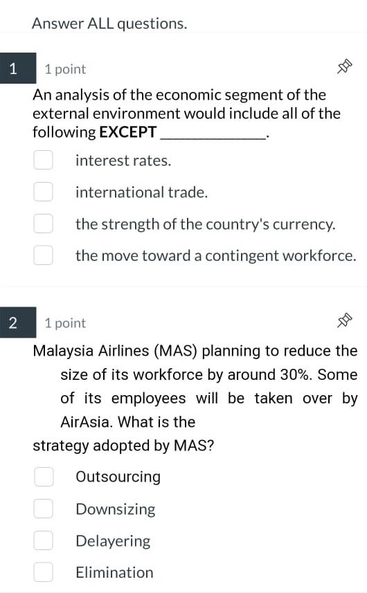Solved 1 point An analysis of the economic segment of the | Chegg.com