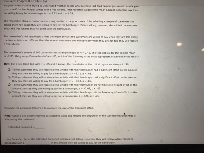 Solved Complete: Chapter 8 Problem Set Suppose a researcher | Chegg.com