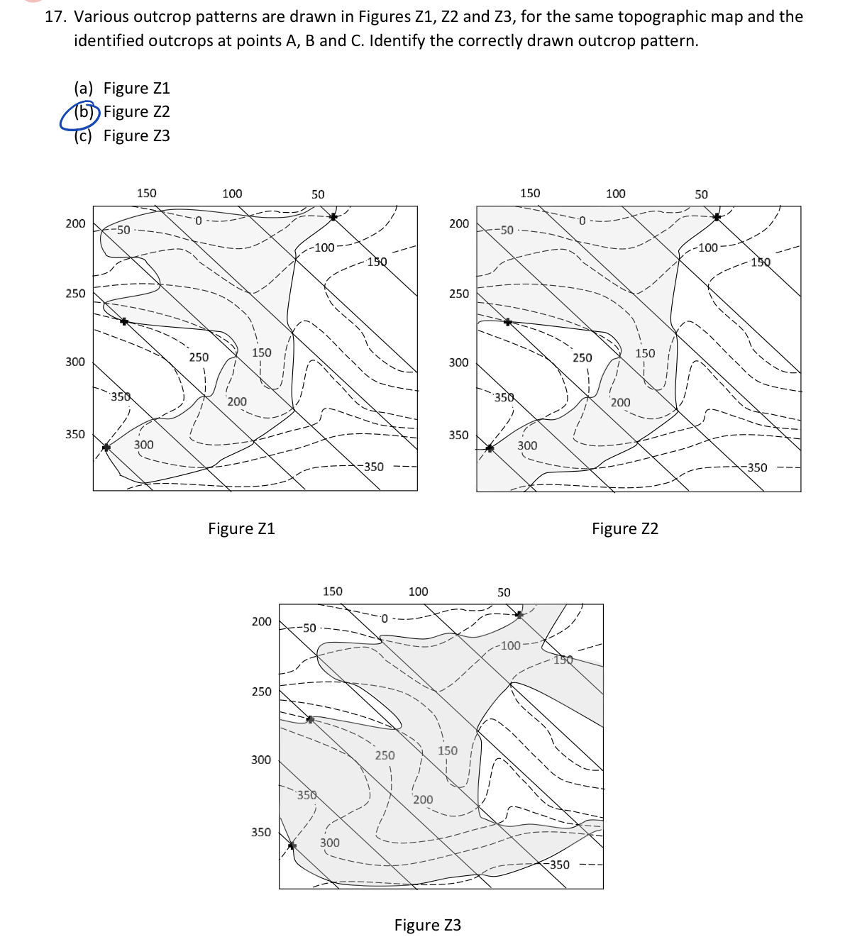 Solved 17. Various outcrop patterns are drawn in Figures | Chegg.com