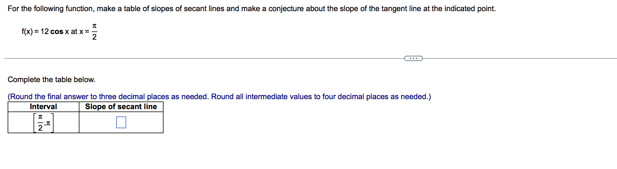 Solved For the following function, make a table of slopes of | Chegg.com